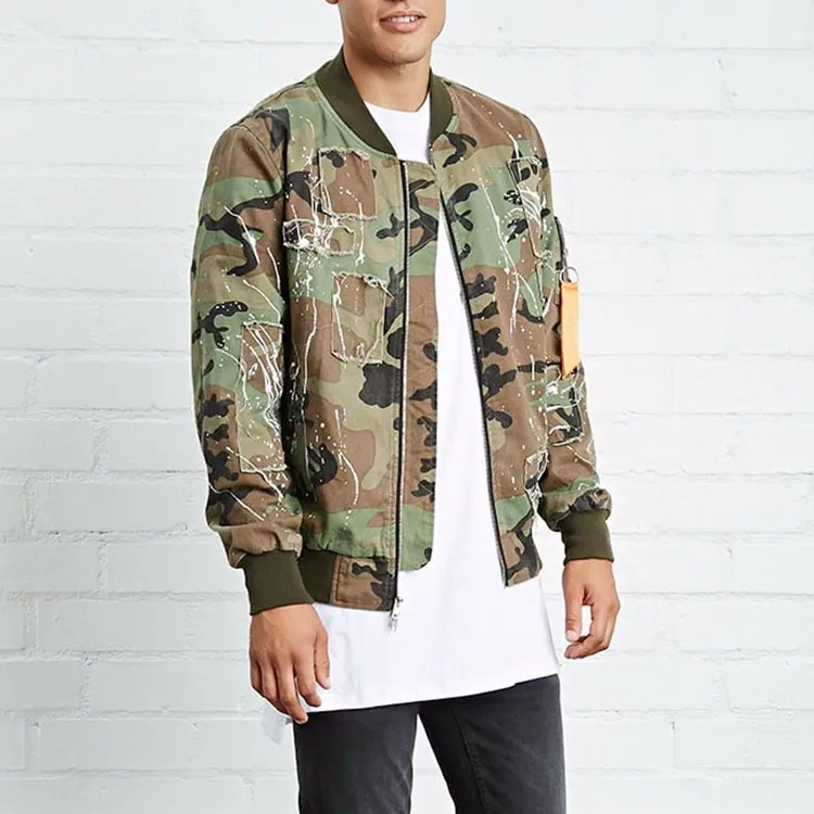 Custom Twill Camo Mens Clothing Canvas Bomber Jacket With Rib Collar ...