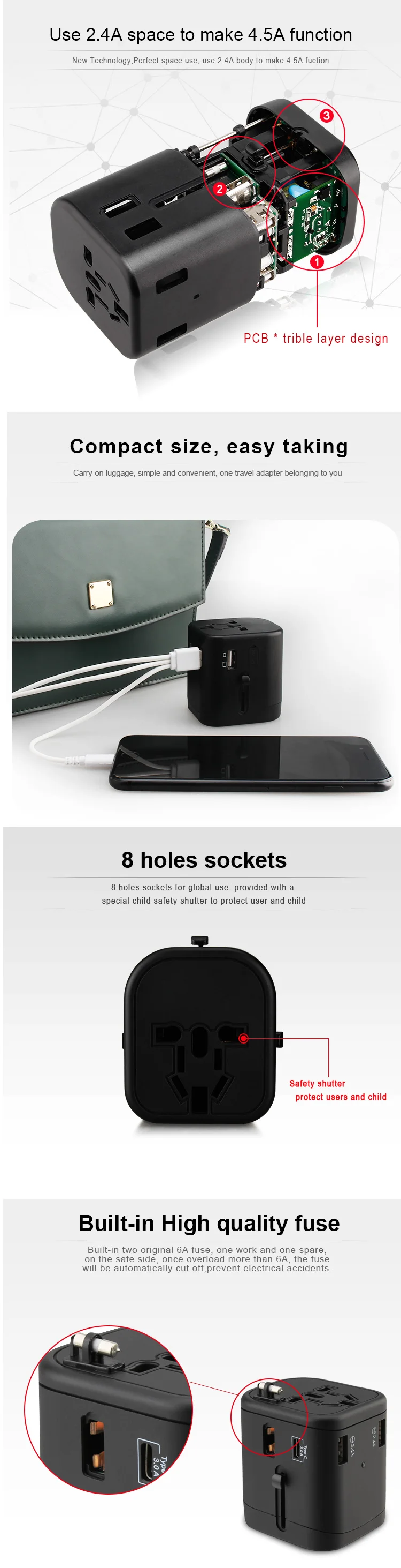 Worldwide Travel Adapter Socket universal usb adapter Type C Wall ...