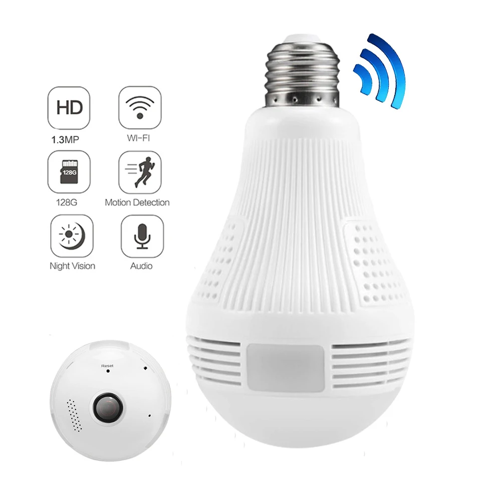 Wifi 360 Degree Panorama LED Light Blub Camera 720P Home Security ...