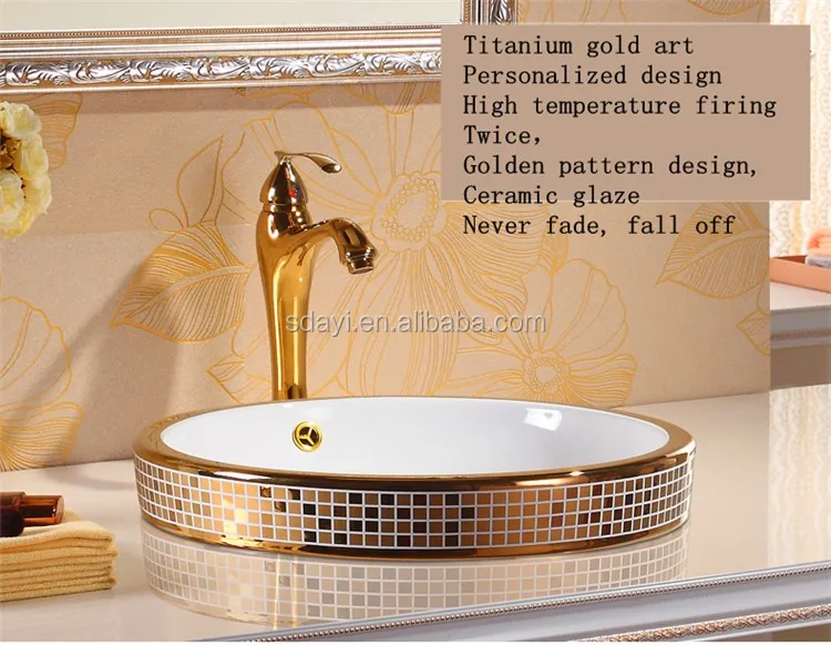 Ceramic Bathroom Luxury Golden Wash Basin Gold Color Wash Sink - Buy ...