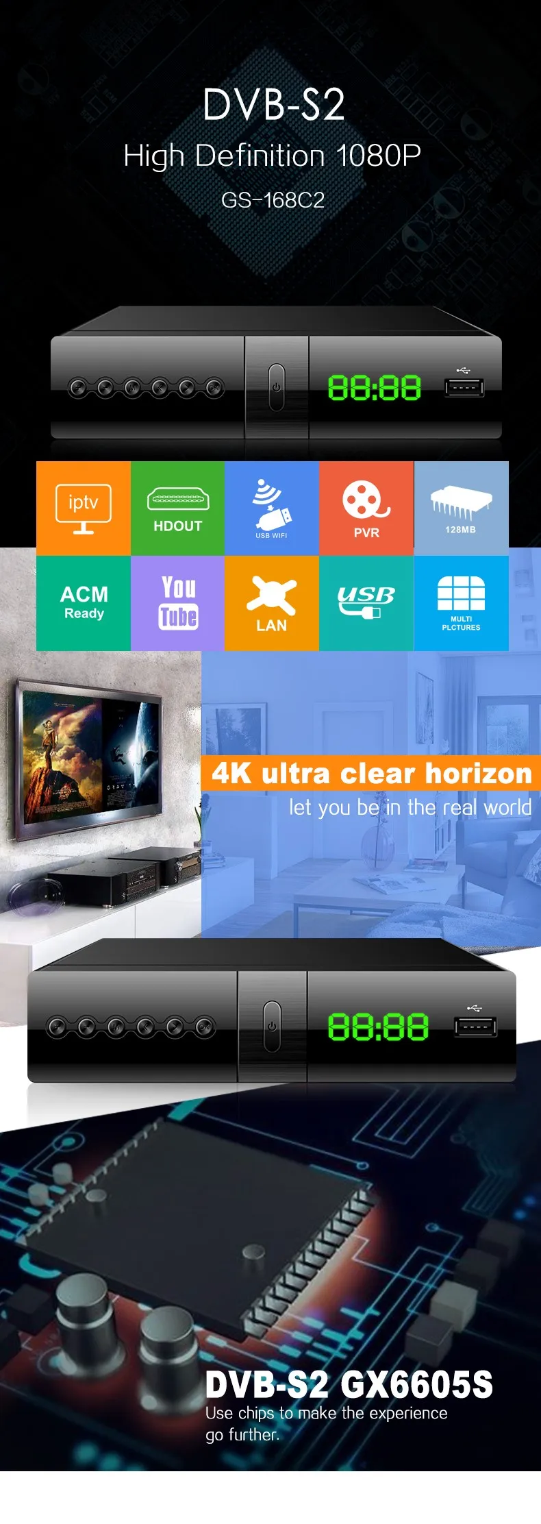 Dvb-s2 Satellite Receiver Hd Ethernet Gx6605s Hd Combo Dvb-s2 Dvb-t2 Starsat Receiver With Time ...