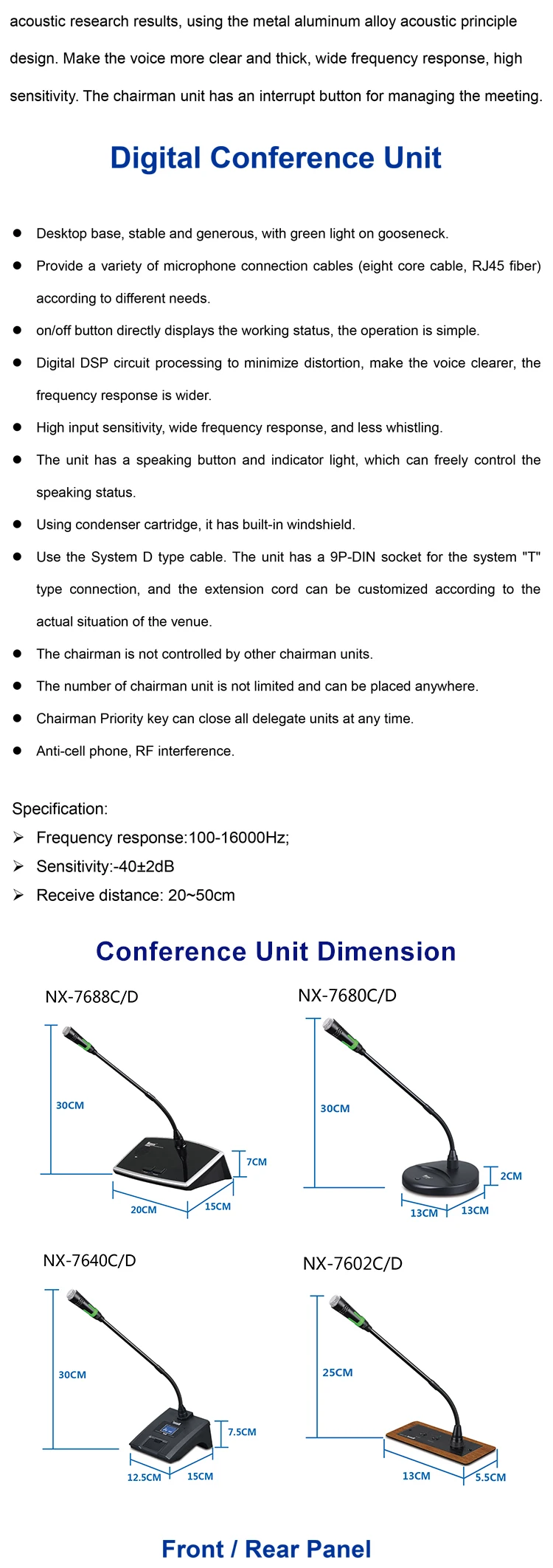 Professional Digital Discussion Conference System Delegate Unit Audio ...