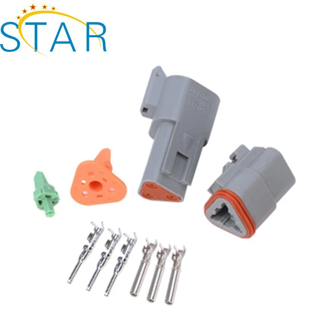 3 Pin Waterproof Dt Series Connector Gray Receptacle Dt04-3p/ Dt04-3s ...