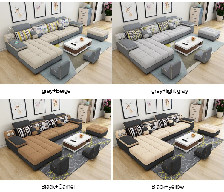 Living Room Combination Sofa Set 7 Seater Corner Sofa Customizable And ...