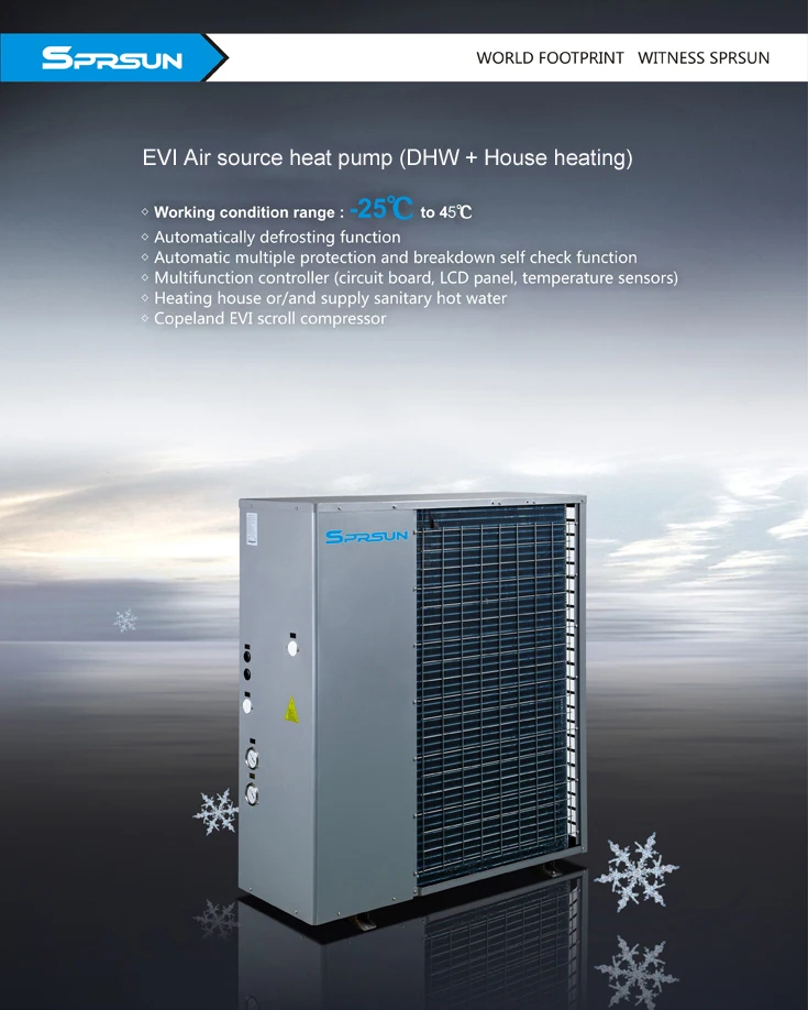 Copeland Scroll Compressor Low Temperature Evi Air Source Heat Pump For ...