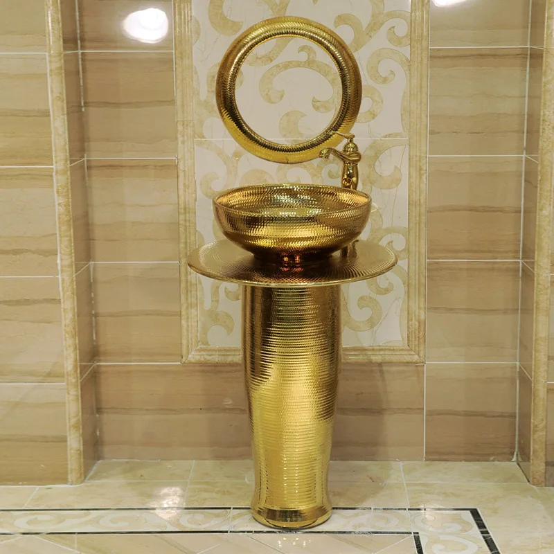 Ceramic Gold Color Wash Basin Golden Color Pedestal Basin Sink - Buy ...
