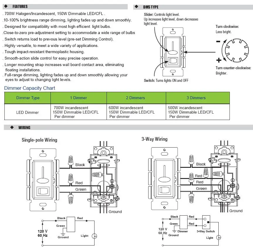 High Quality 120V Three Way LED Dimmer Switch with ETL