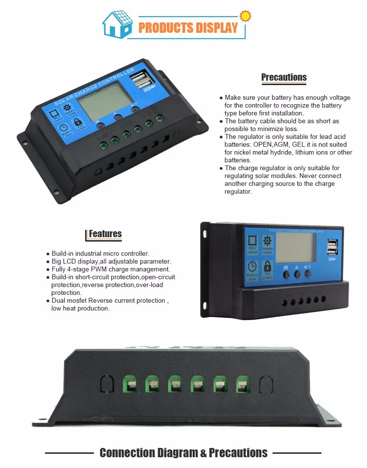 Powmr 12v 24v 40a Manual Pwm Solar Charge Controller With Dual Usb ...