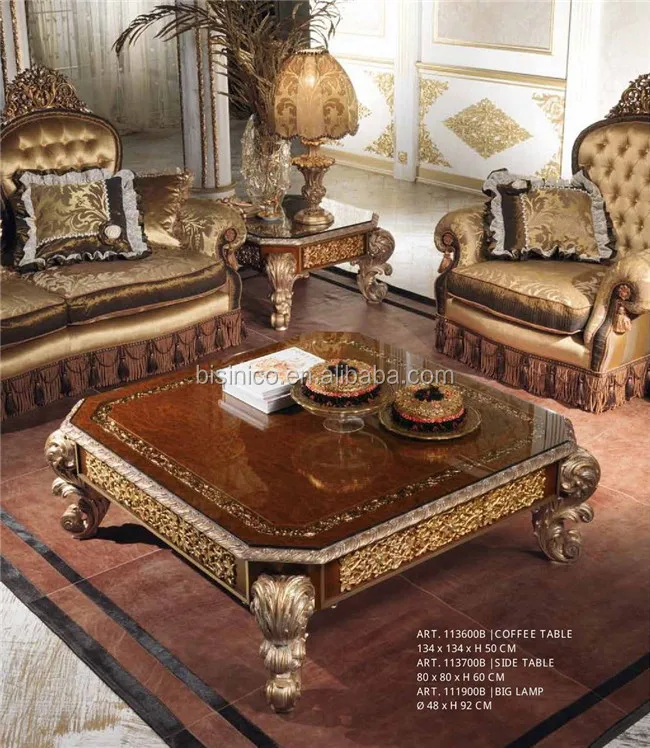 Antique Mediterranean Style Wood Carved Square Coffee Table with Glass ...