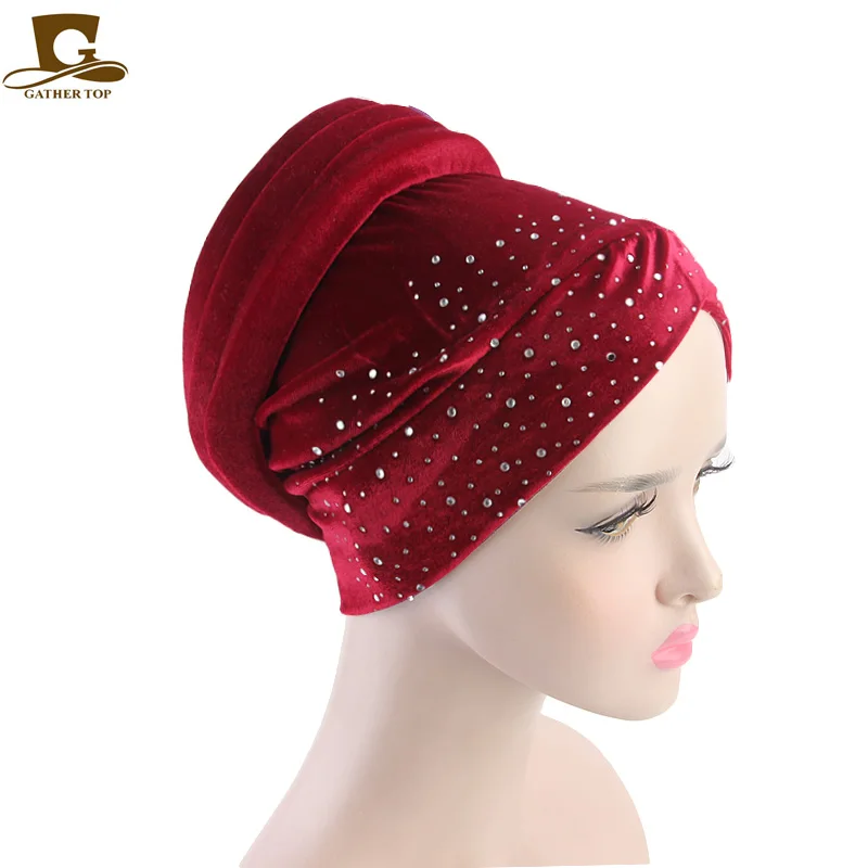 New Arrival Women Muslim Stretch Turban Rhinestone Velvet Hair Loss ...