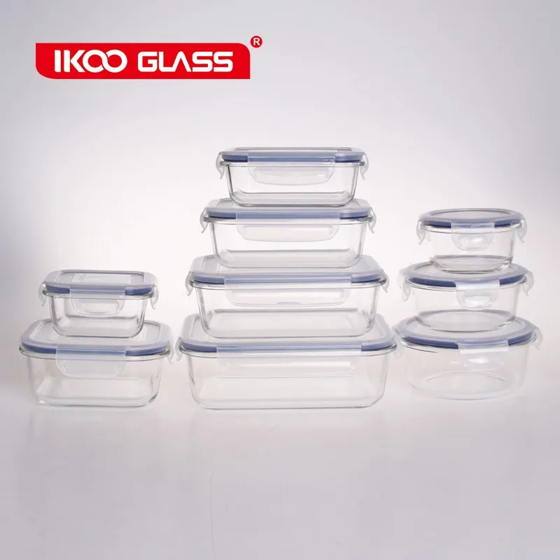 18 Pieces High Borosilicate Glass Crisper Box Set Food Storage Box ...