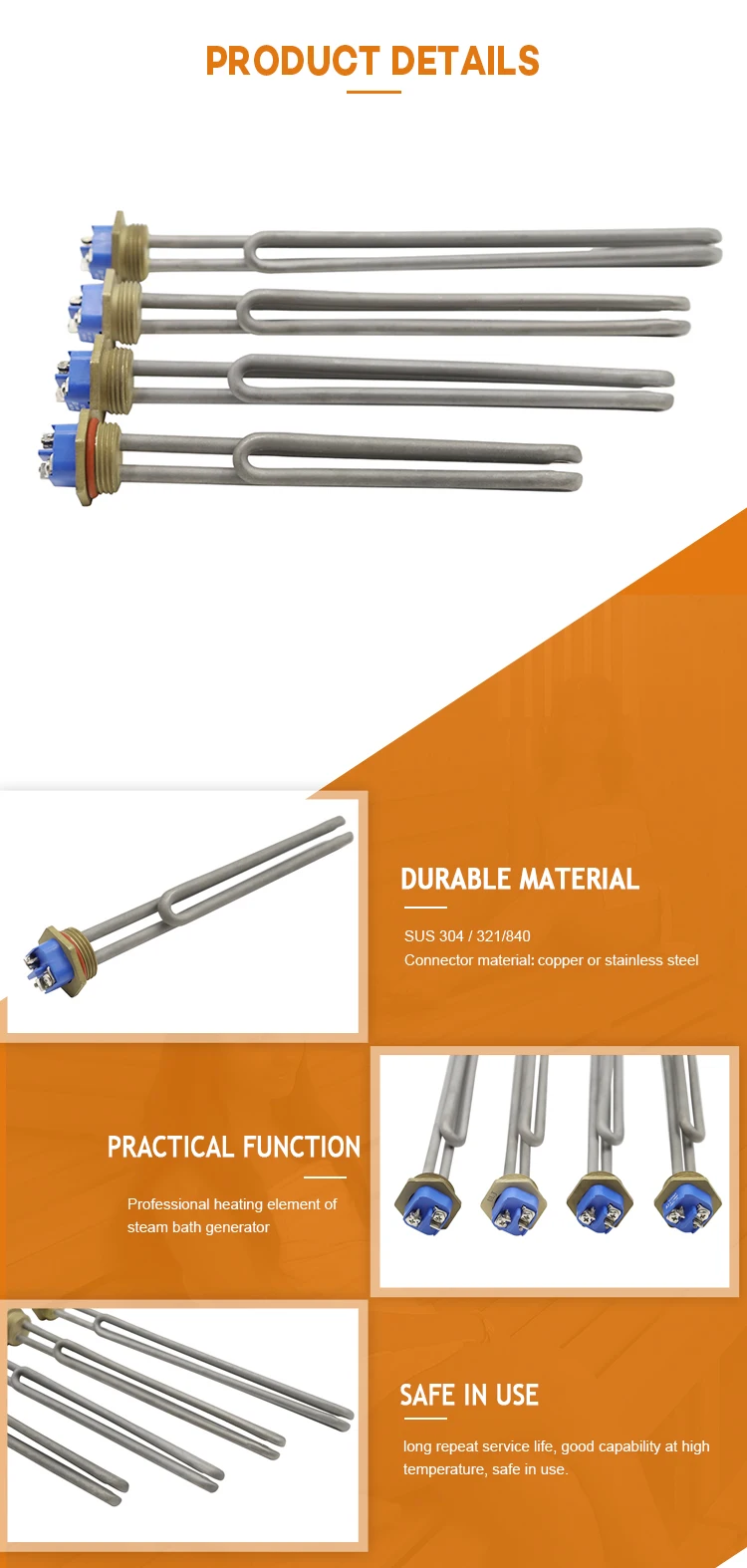 321 Stainless Steel Water Heater Element for Steam Baths