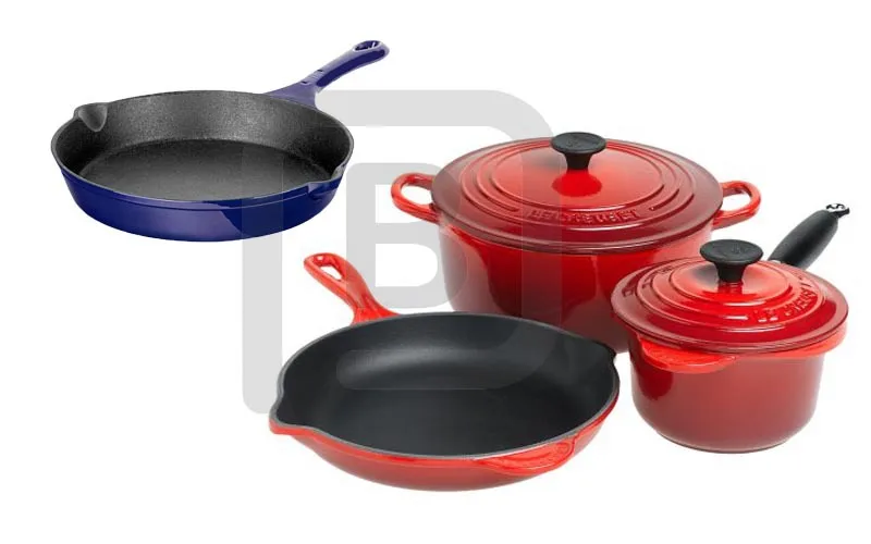 Rectangular Enamel Coated Cast Iron Deep Fry Pan With Removable Wooden ...