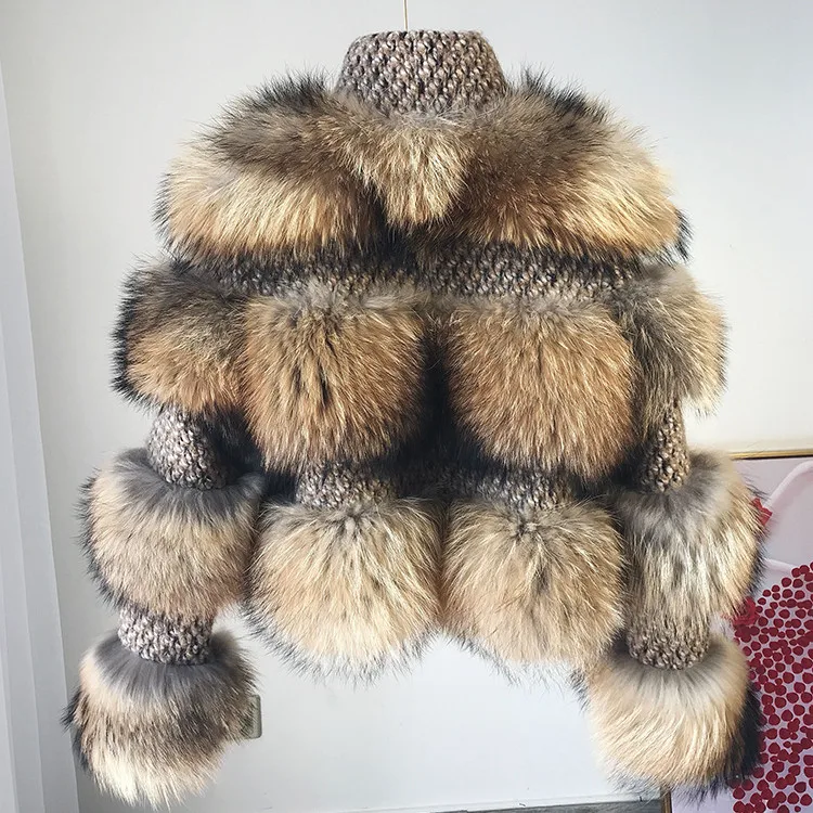 Special Offer Genuine Fur Jackets Warm Real Raccoon Fur Coat Tweed ...
