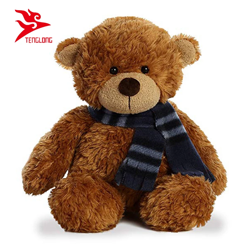 Custom 10" Inch Sitting Height Brown Color Fluffy Teddy Bear With Scarf ...