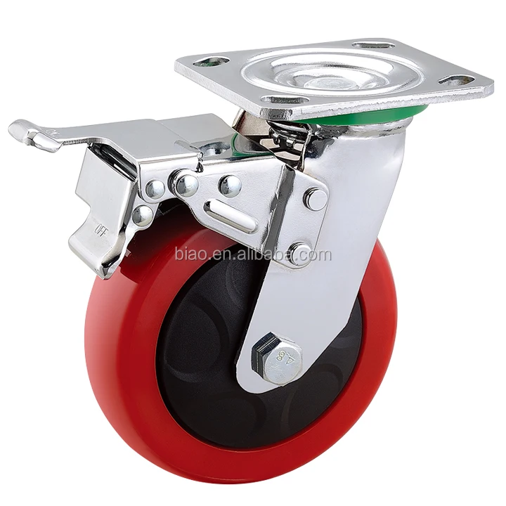 Heavy Duty Korea Style Red Pu Heavy Duty Caster Wheel 4 Inch 5 Inch 6 ...