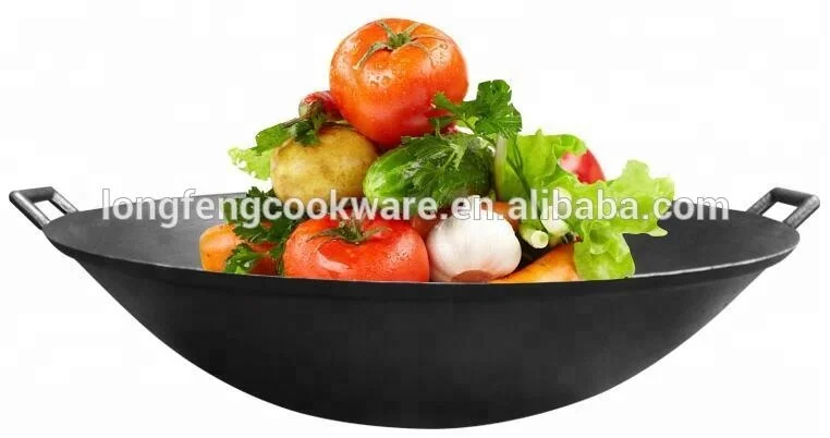 16 Inch Traditional Chinese Cast Iron Wok Cookware Set With Vegetable ...