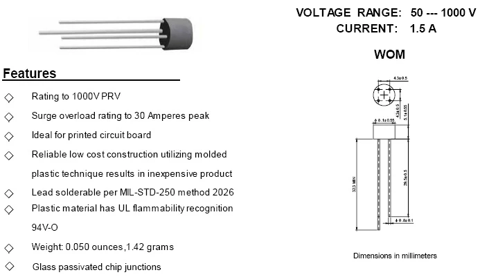 1.5A Silicon Bridge Rectifiers W005M W01M W02M W04M W06M W08M W10M ...