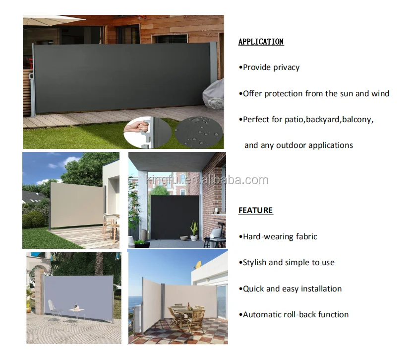 1.8x3m Aluminium Free Standing Retractable Side Awning Sun Shade Wind ...
