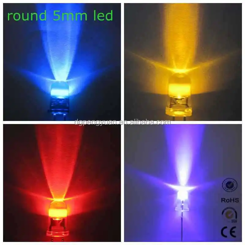 5mm Rgb Diode Led Flat Top/straw Hat/round,Etc/ Water Clear/diffused ...