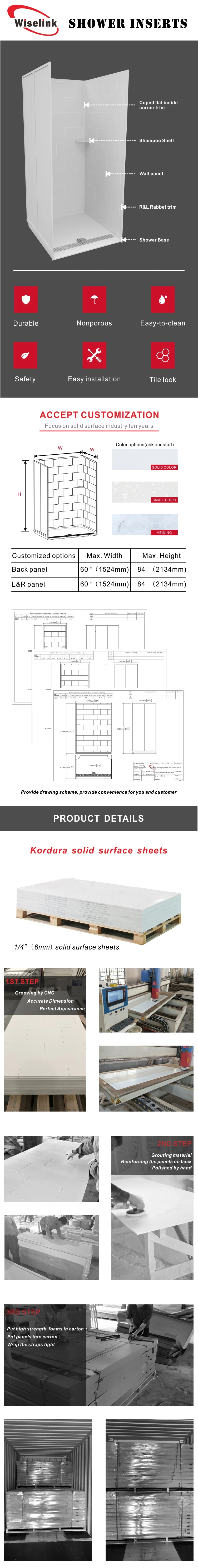 Wiselink Shower Wall Panels Bathroom Waterproof Cultured Marble Shower Product Cultured Marble ...