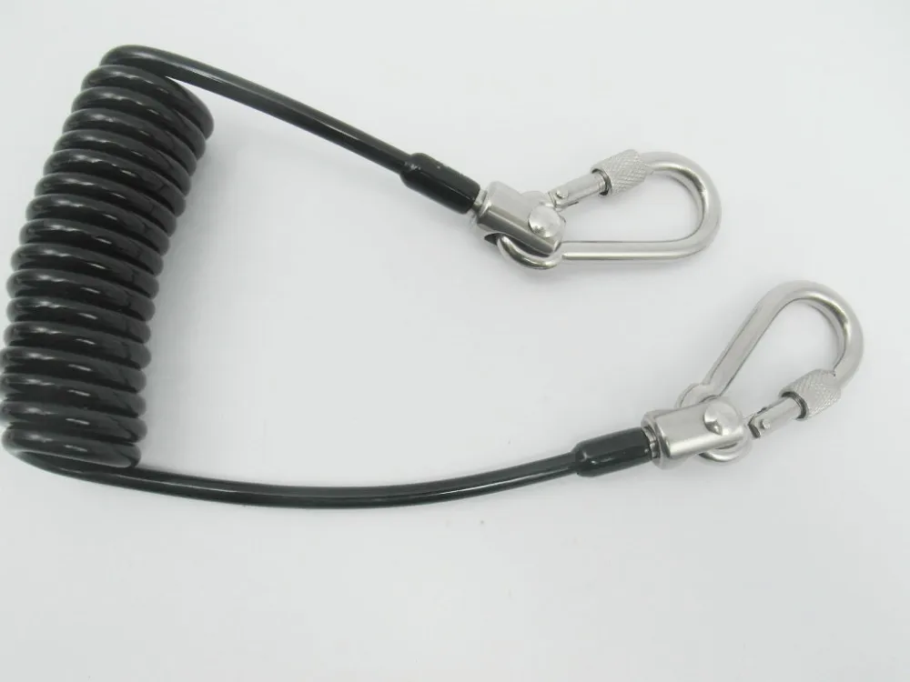 Doule Loops Plastic Black Connector Spring Coil Lanyard Tether With ...