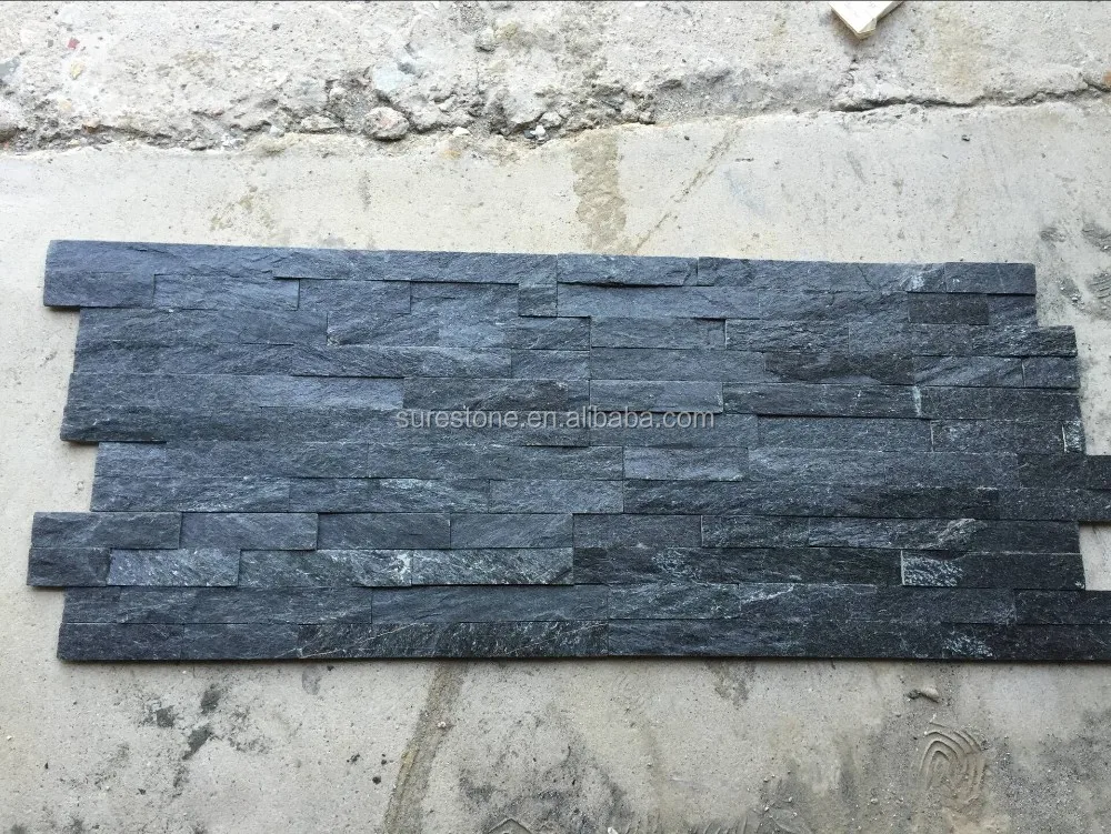 Natual Black Quartzite Ledger Stone Exterior Wall Cladding Panel - Buy ...