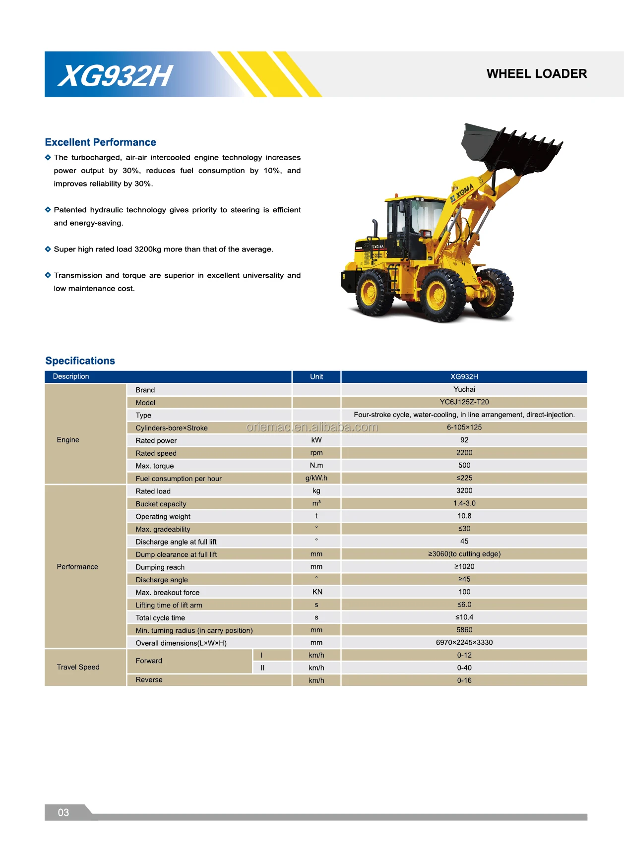 Xgma 3 Ton Front Wheel Loader Xg932h Xg935h - Buy Wheel Loader,Xgma ...
