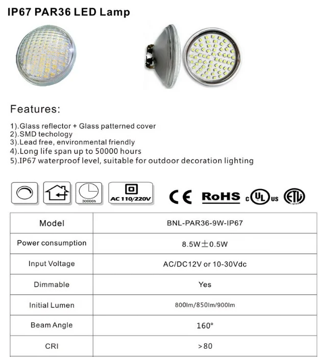 Wholesale Smd Led Par Lamp Bi-plug 6v 10v 30v Ip67 9w 6w 3w Led ...