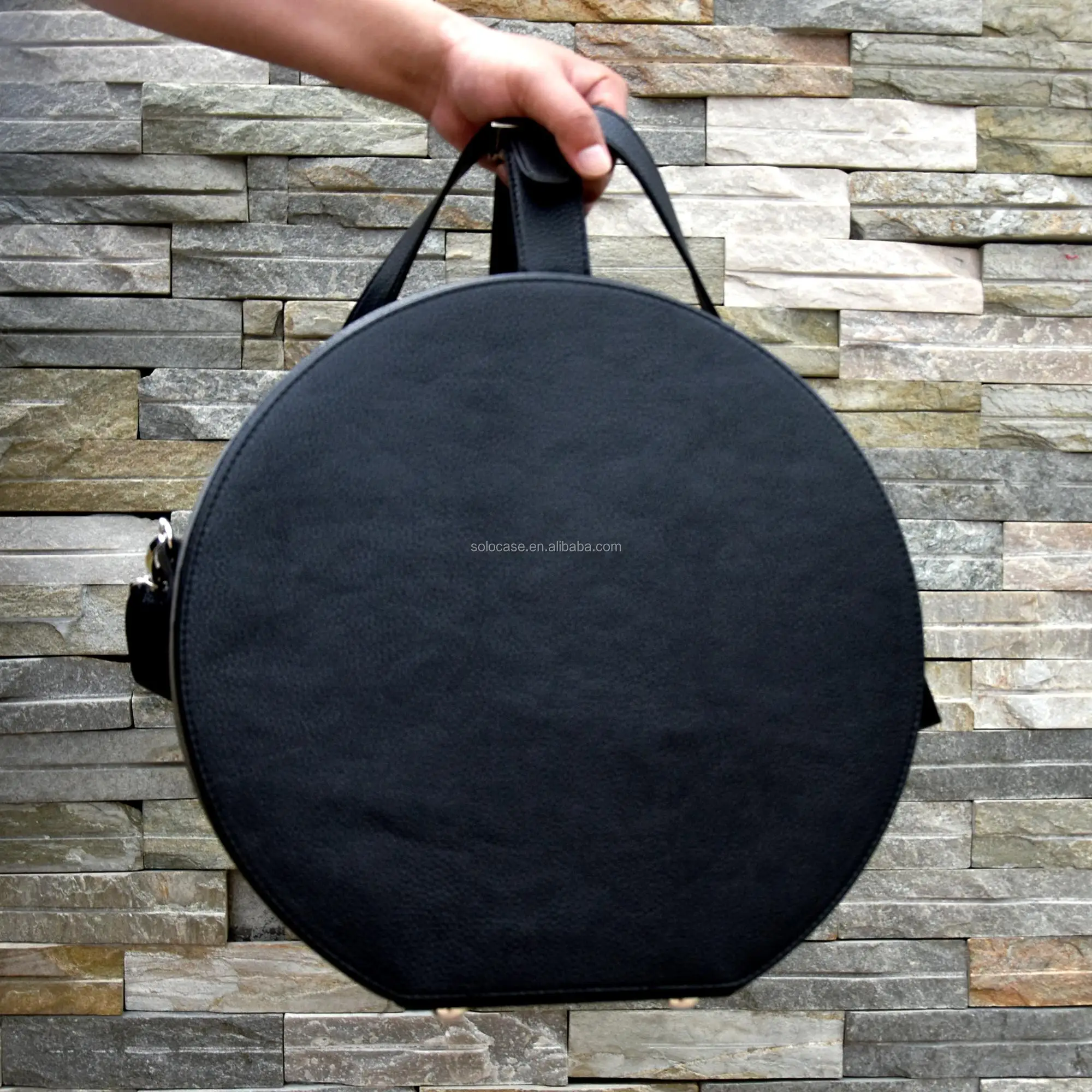 Vintage Round Suitcase Hat Case Overnight Luggage Blue Hard Sided Vinyl ...