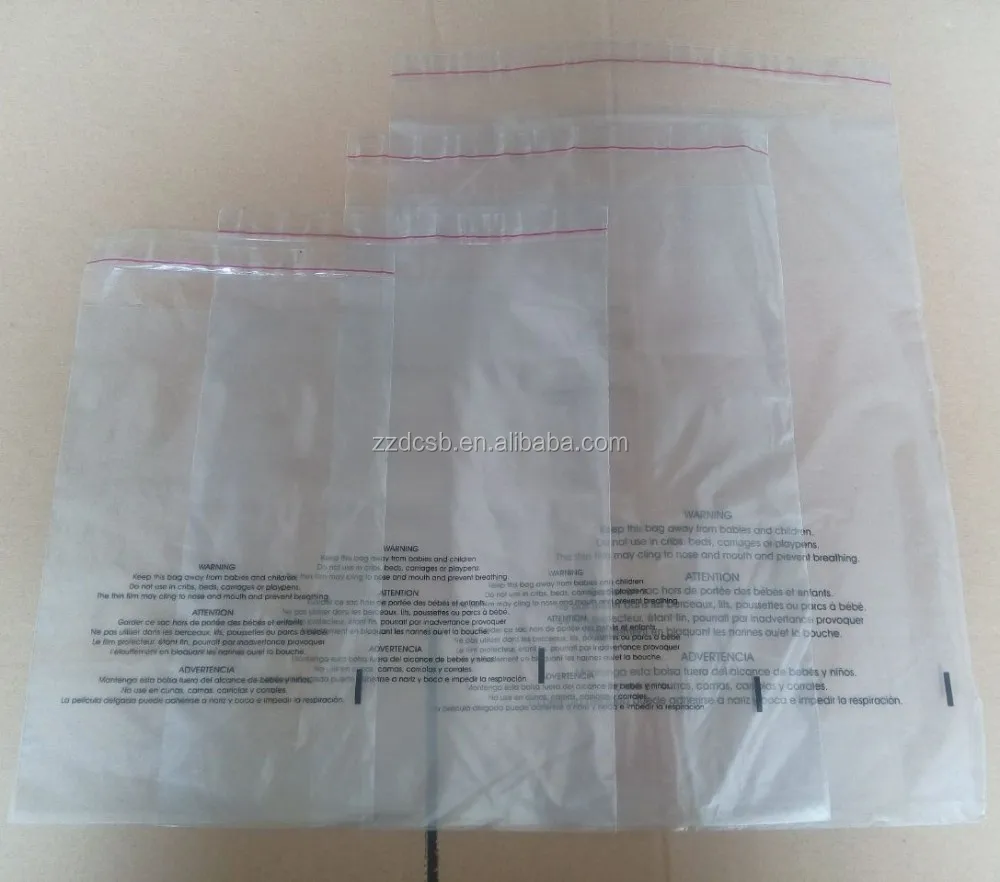 Crystal Clear Plastic Ldpe/pp Suffocation Warning Poly Bag With Self ...