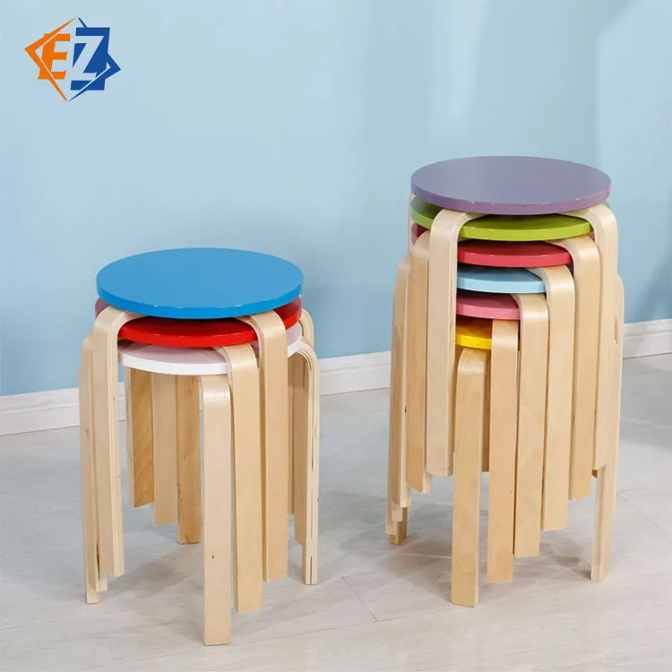 Stylish Colorful Simple Curved Wooden Bar Solid Wood Stool - Buy Solid ...