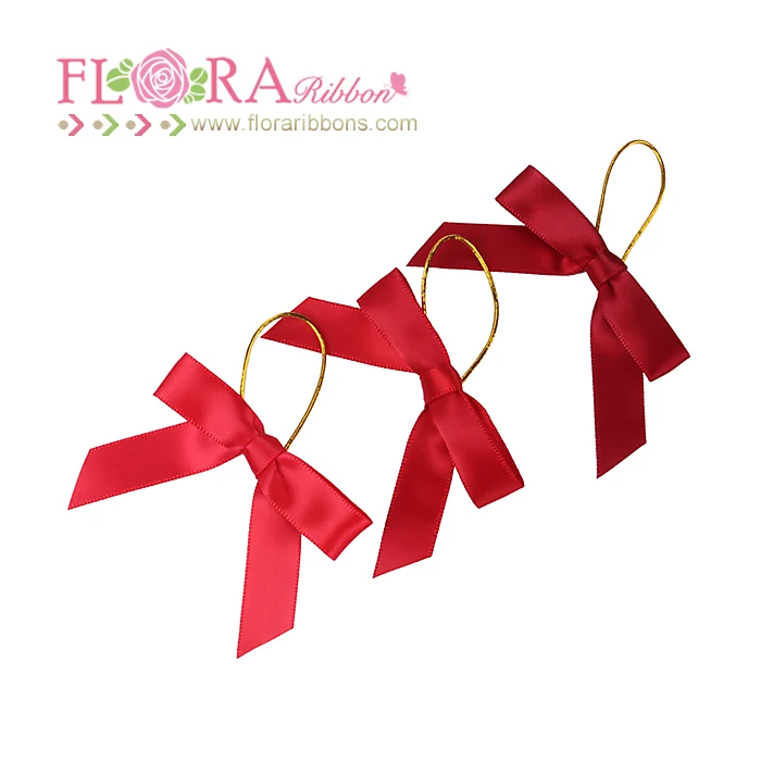 Polyester Satin Ribbon Pre-made Decorative Bows With Gold Elastic Loop ...