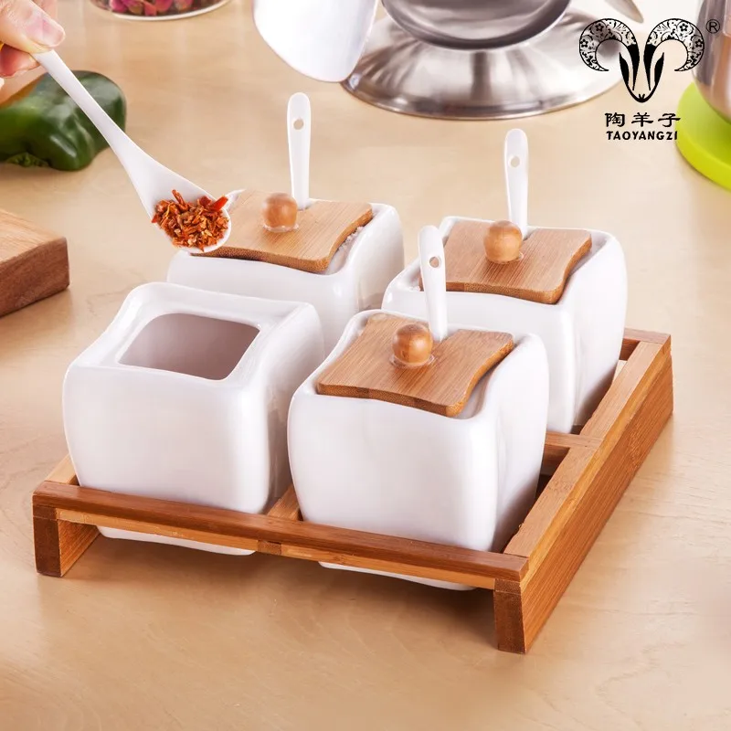 Factory Direct White Square Ceramic Spice Jar For Kitchen Seasoning ...