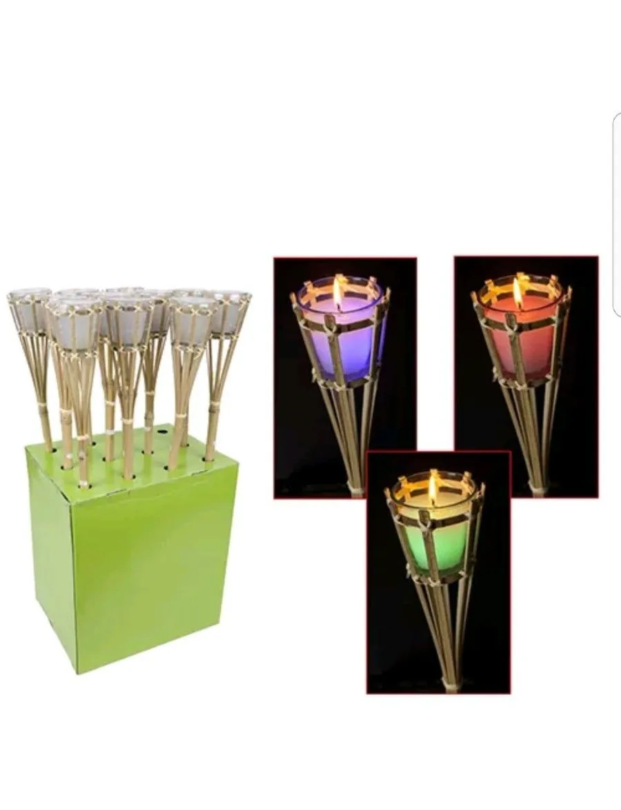 Garden Bamboo Torch With Citronella Candle - Led Colour Changing 76cm ...