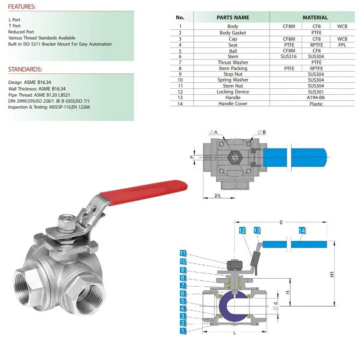 Low Price China Oem Manufacturer 3 Way Ball Valves 4 Inches - Buy 3 Way ...