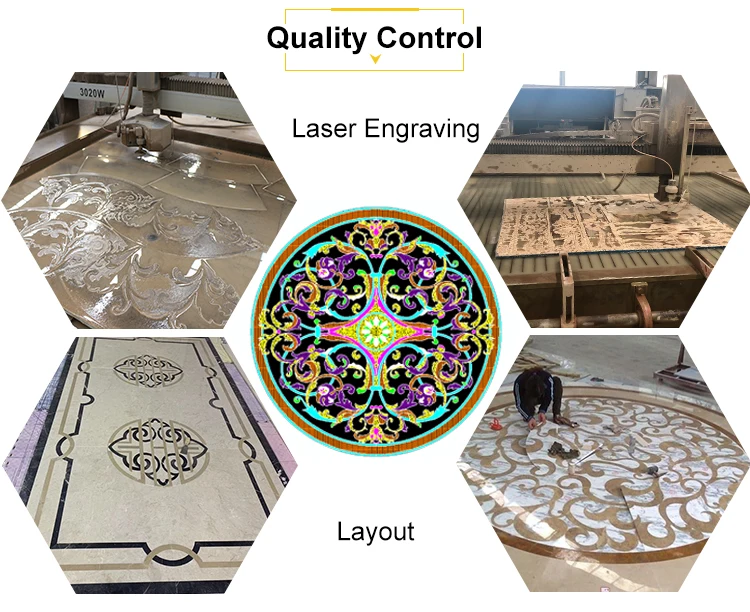 Luxury Waterjet Stone Cutting Square Marble Floor Inlay Flooring Flower ...