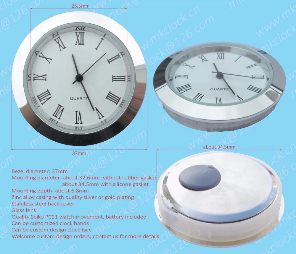 37mm Metal Small Watch Bezel Clock Insert Quartz Pc21 Movement Press ...