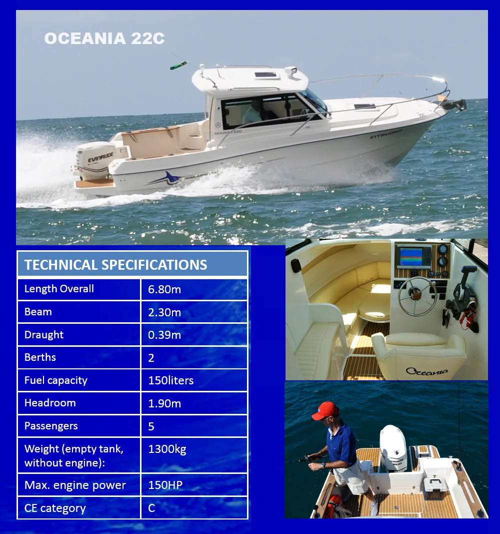 22ft Fiberglass Sport Yacht - Power Fishing Boat for Sale