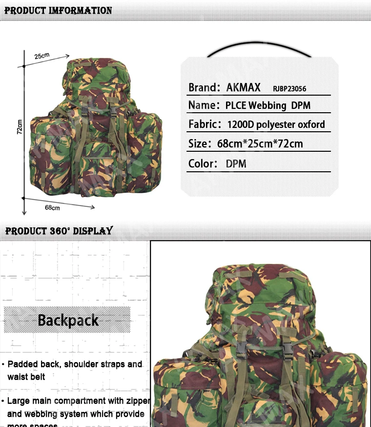 British Tactical Style U.k Dod Backpack Plce Pattern 90" Webbing Pack ...
