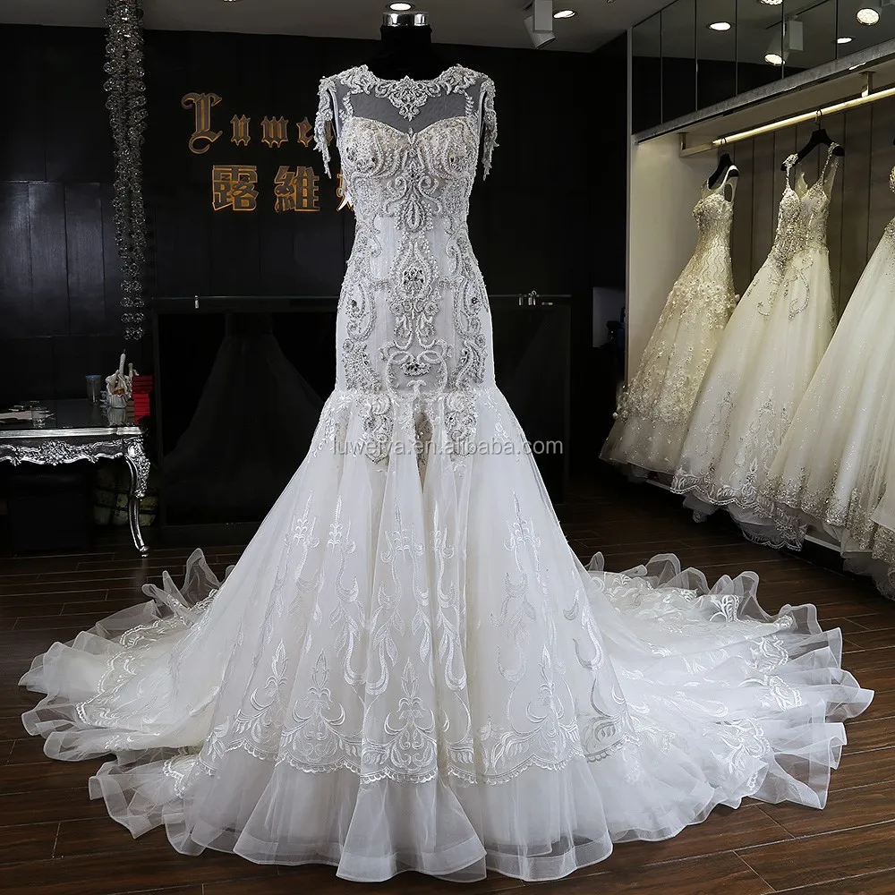 Elegant Lace New Model Wedding Dress With Beaded Crystal Alibaba ...