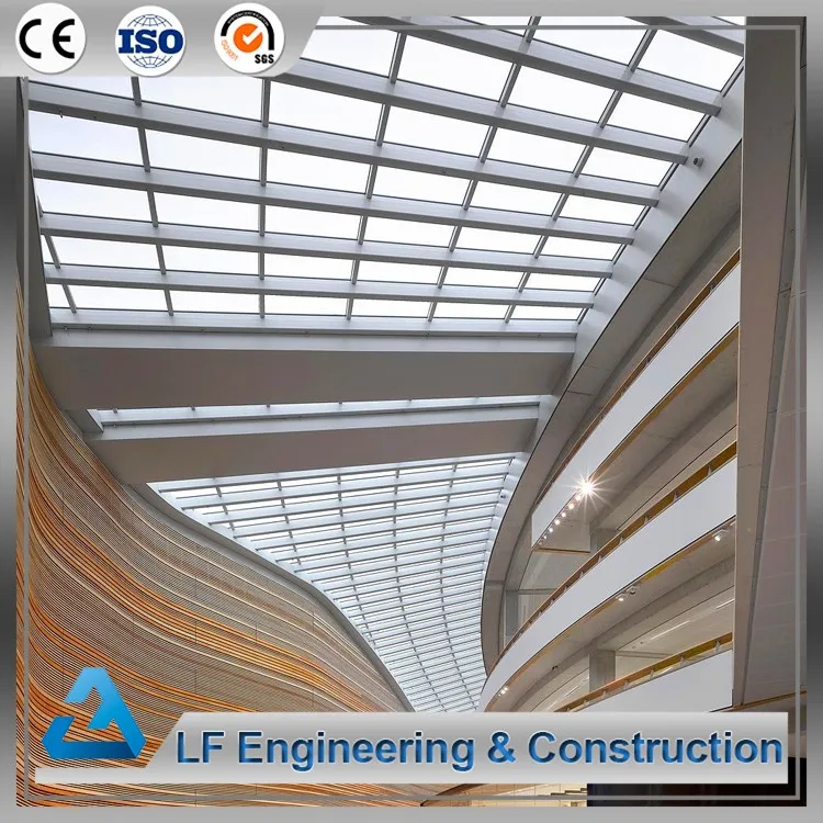 Prefab Steel Frame Structure with Easy Install Skylight Glass Atrium Roof