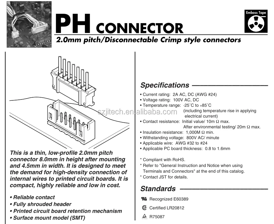 Jst Ph Series 2.0mm Pitch Phr-2-bk Header Wire To Board Crimp Jst ...