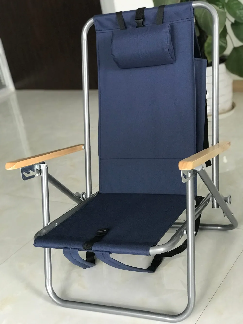 Outdoor Beach Folding Backpack Chair With Wooden Armrest - Buy Wooden ...