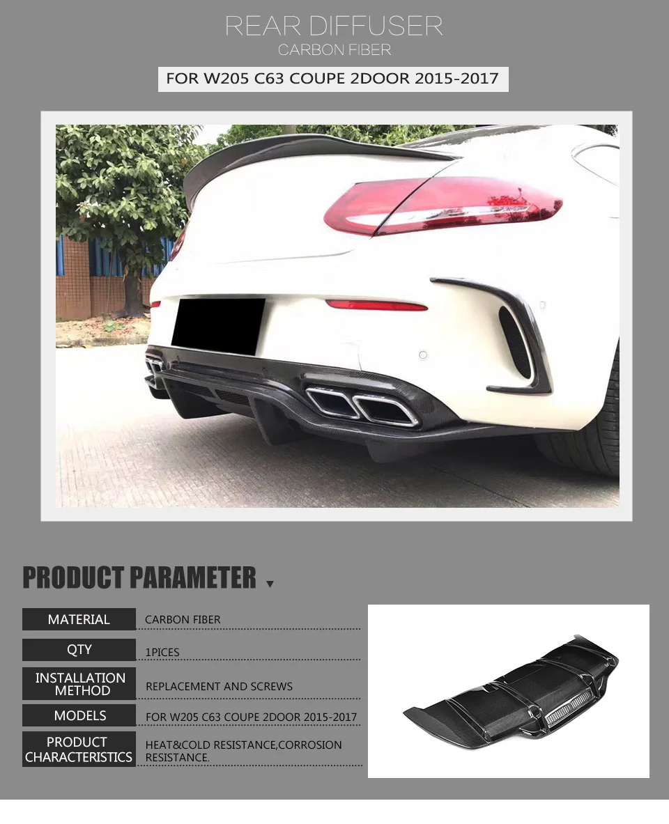 Carbon Fiber Car Rear Lip For Mercede S Ben Z W205 C63 Amg Coupe 2-door ...