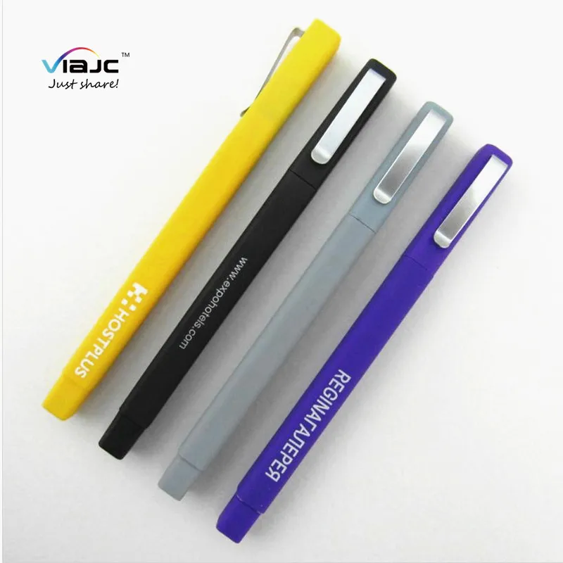 Customized Logo Promotional Rubber Finished Metal Clip Square Pen for Hotel