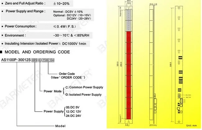 Taidacent 300mm LED Light Column Display - Digital Graph Meter