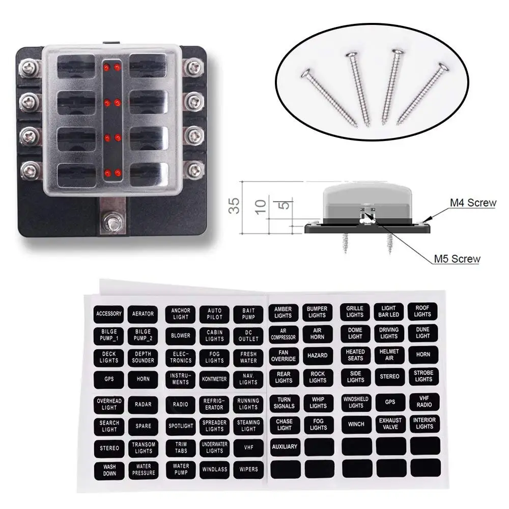 Marine 8 Way ATC/ATO Fuse Terminal Block with LED Indication