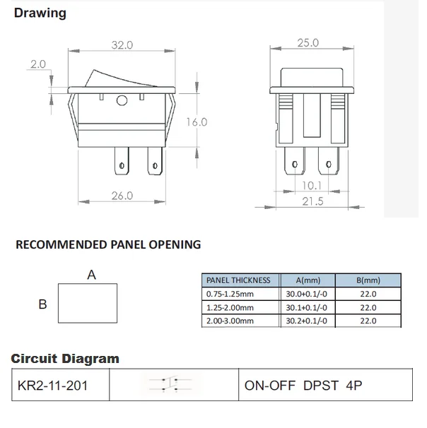 Kr2-11-201 20a On-off 4p Micro Rocker Switch Without Light - Buy Rocker ...