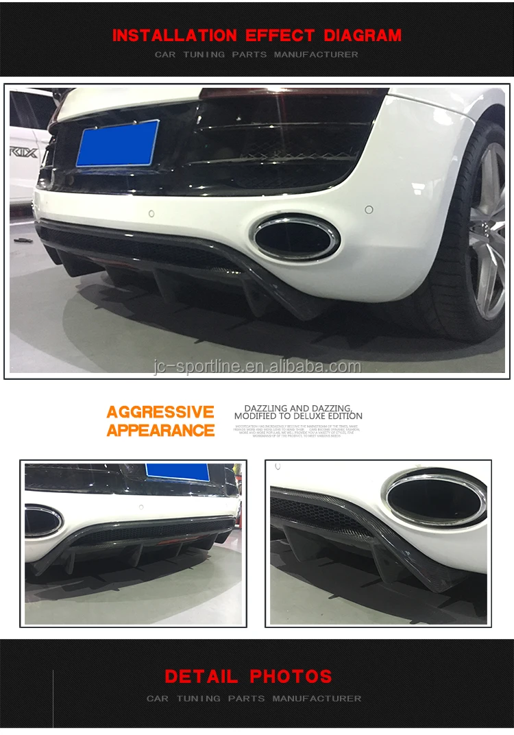R8 Carbon Fiber Car Rear Bumper Diffuser For Audi R8 V10 Spyder ...
